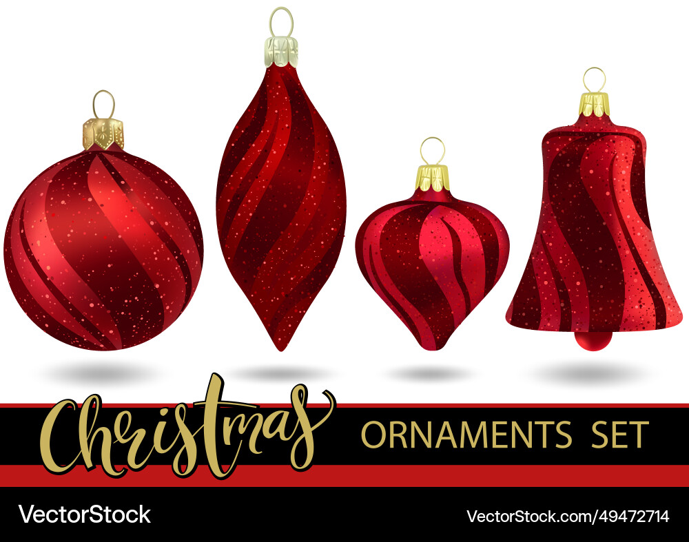 Set of red christmas ornaments with pattern Vector Image