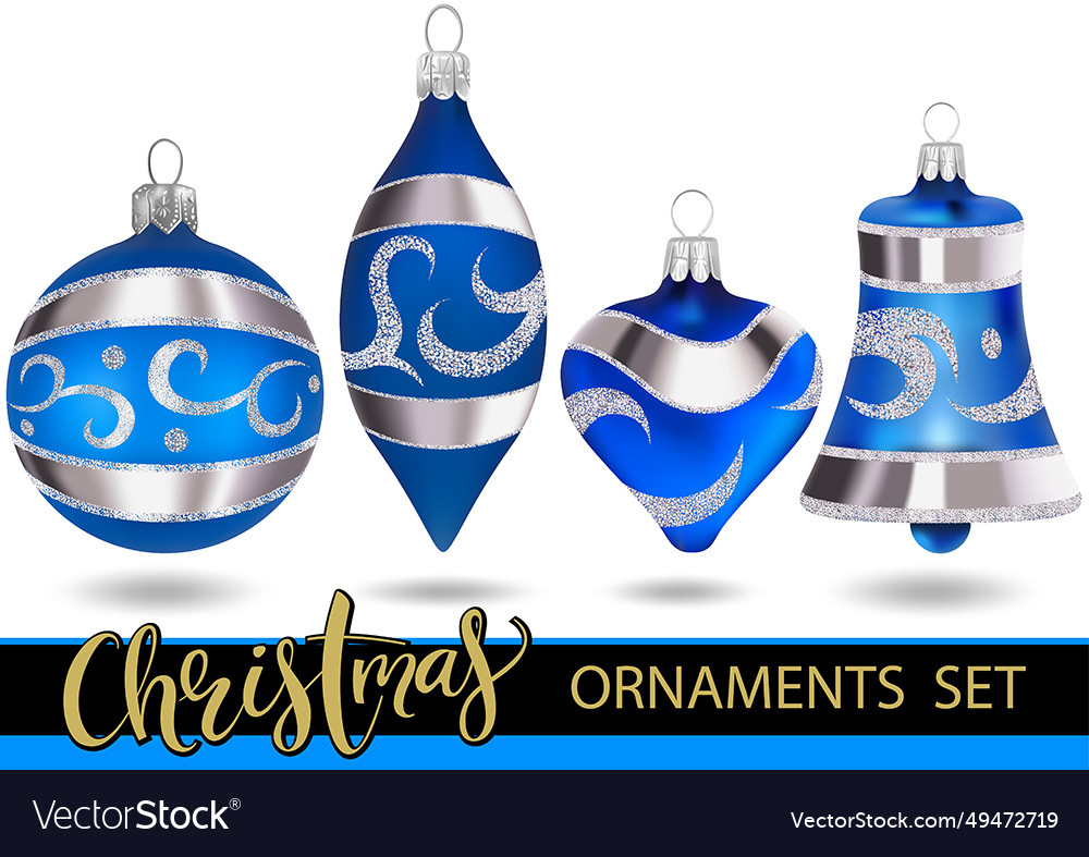 Set of blue christmas ornaments with pattern Vector Image