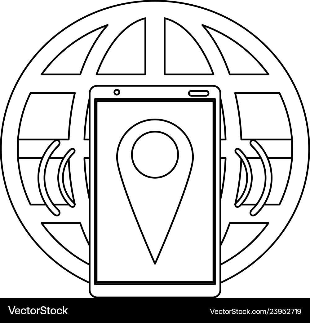 Smartphone with gps tracking black and white Vector Image