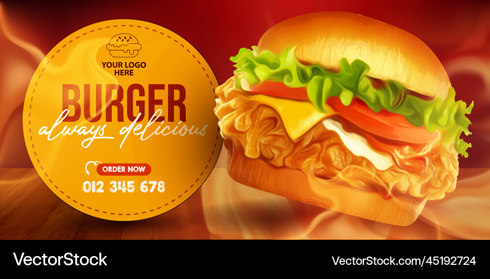Delicious spicy fried chicken burger ads Vector Image