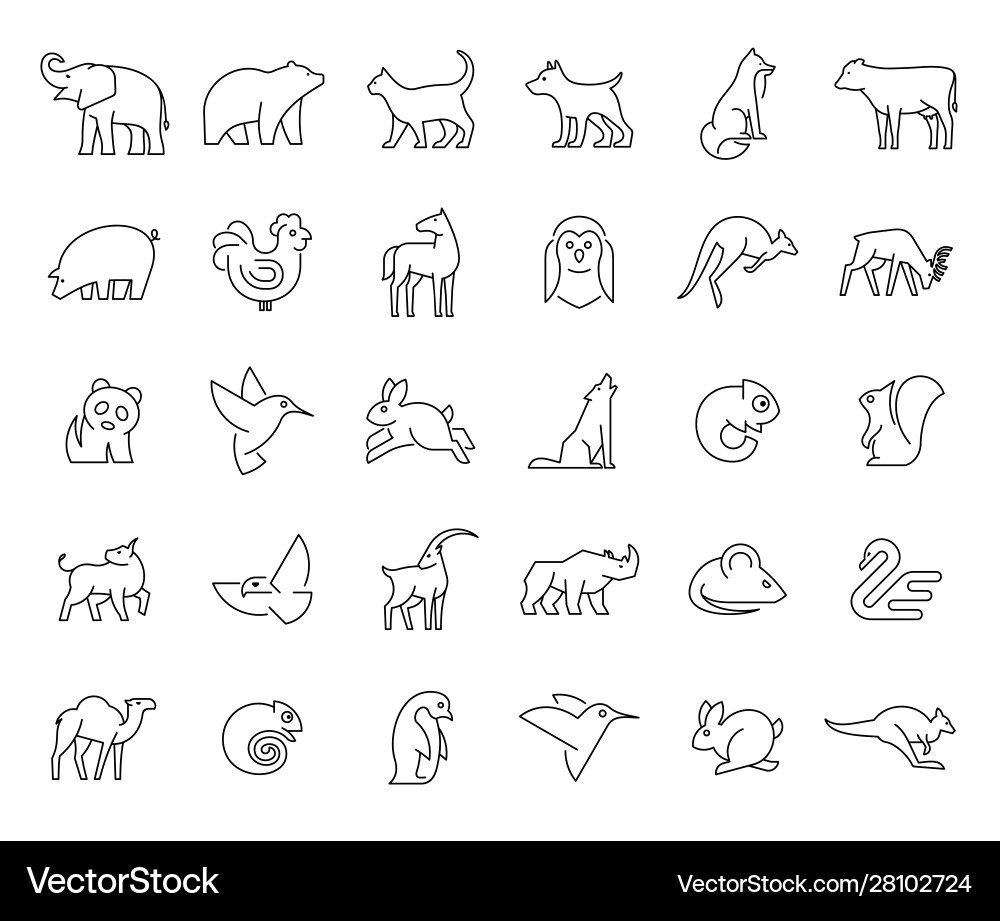 Linear collection animal icons Royalty Free Vector Image