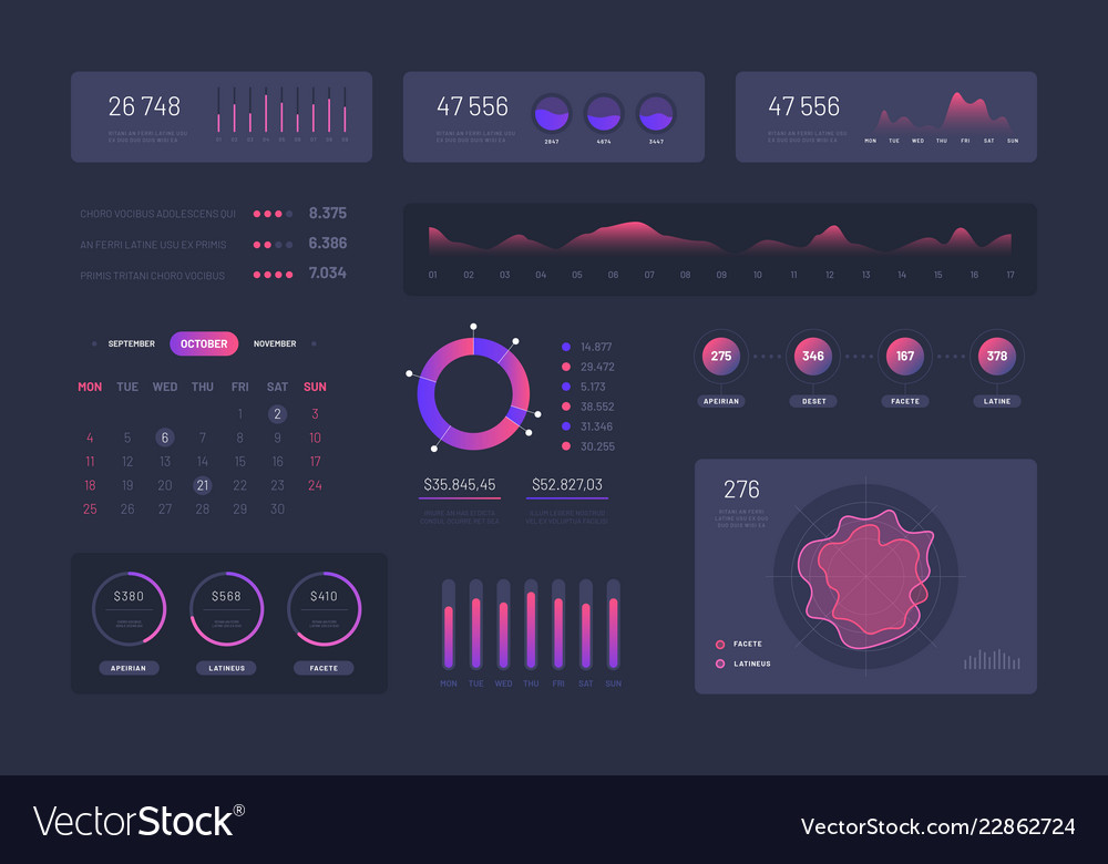 Visual data graphics control admin panel Vector Image