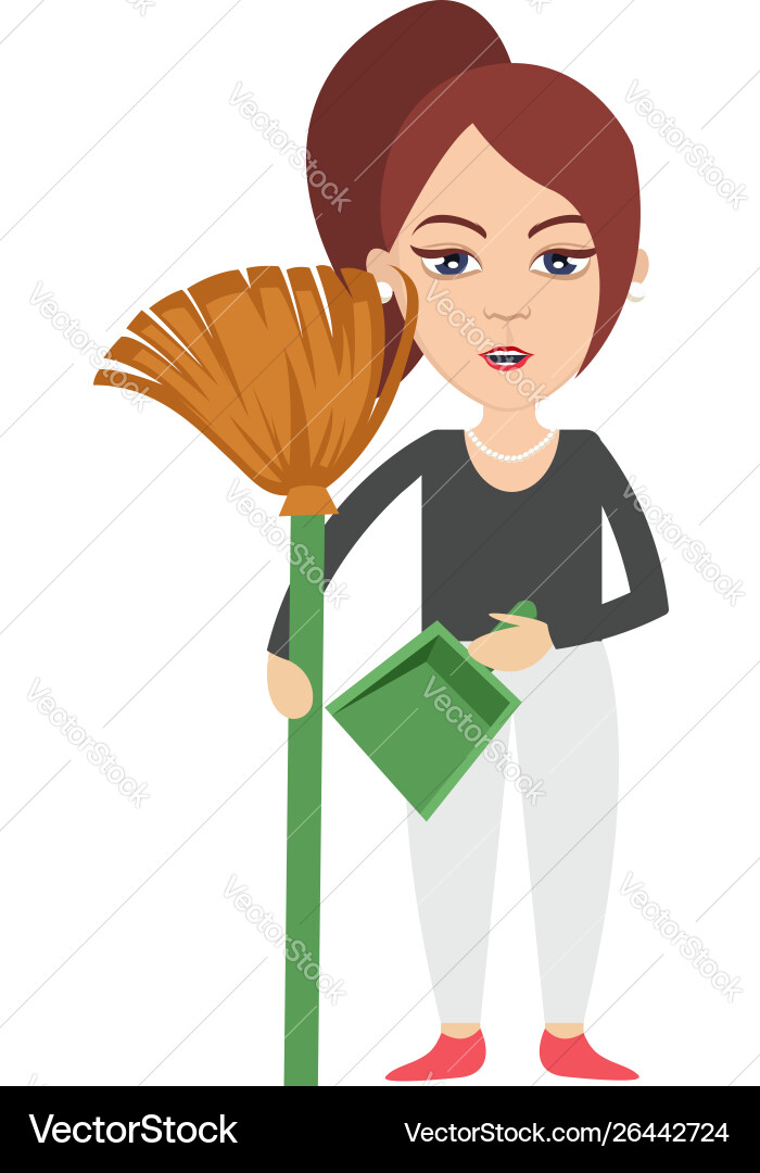 Woman with dust pan on white background Royalty Free Vector