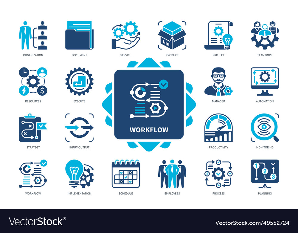Workflow solid icon set Royalty Free Vector Image