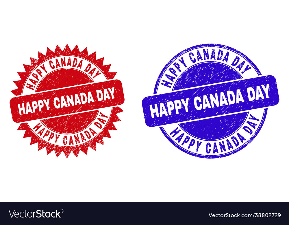 Happy canada day round and rosette stamp seals Vector Image