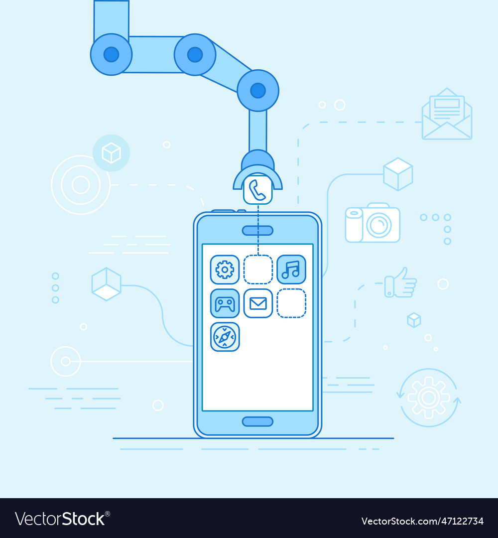 App development concept - robotic hand putting Vector Image