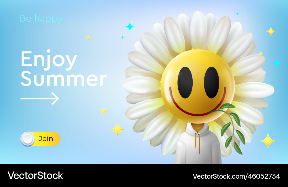 Enjoy summer web banner yellow smiling face Vector Image