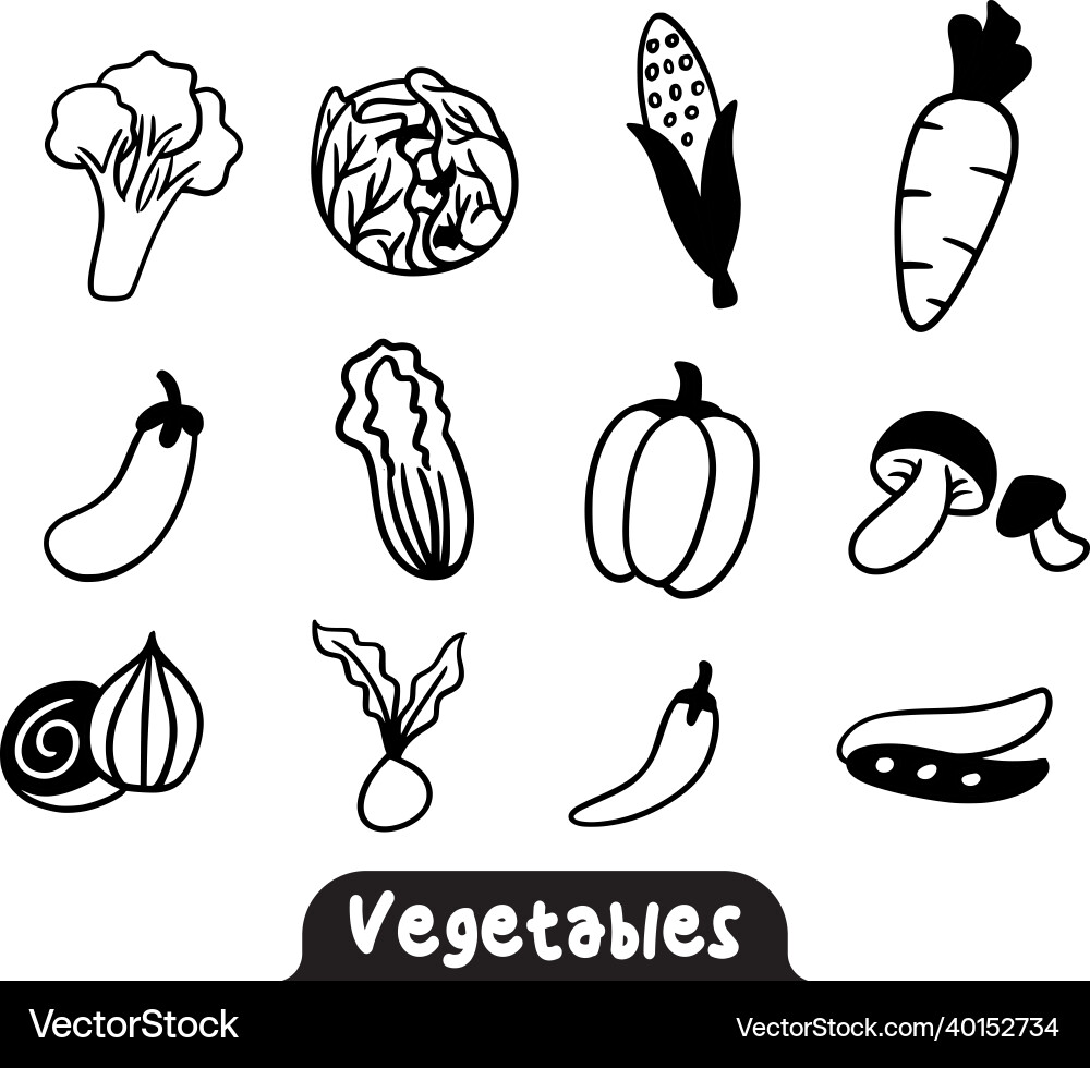 Vegetables doodle drawing collection vegetable su Vector Image