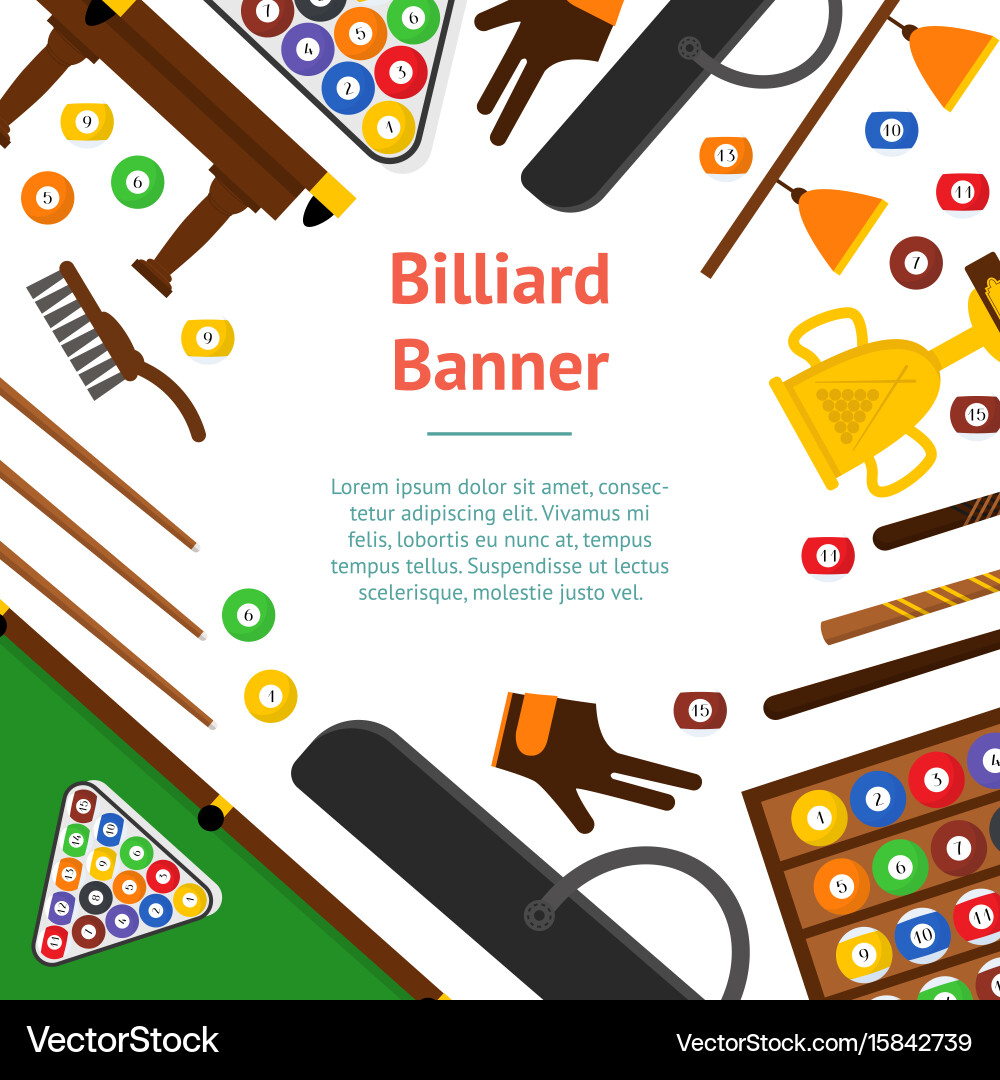 Billiard game equipment banner card Royalty Free Vector