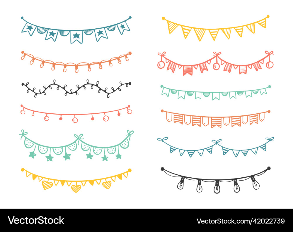 Festive garland painted in doodle style Royalty Free Vector
