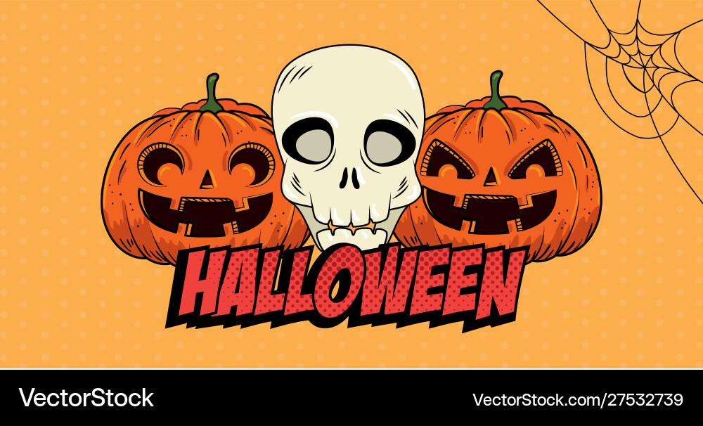 Halloween pumpkins with skull pop art style Vector Image