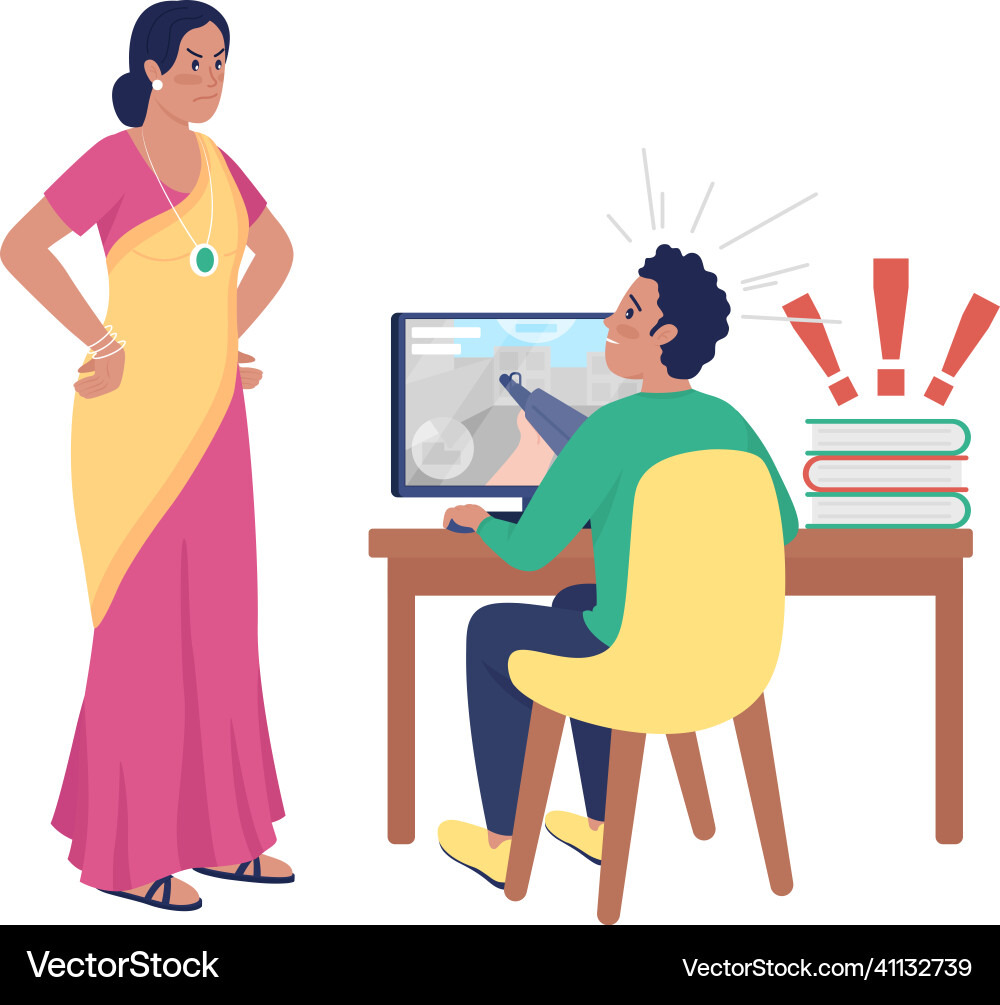 Parent With Son Semi Flat Color Character Vector Image