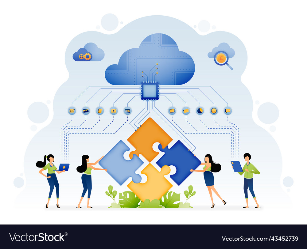 People assisted by artificial intelligence solve Vector Image People assisted by artificial intelligence solve Vector Image
