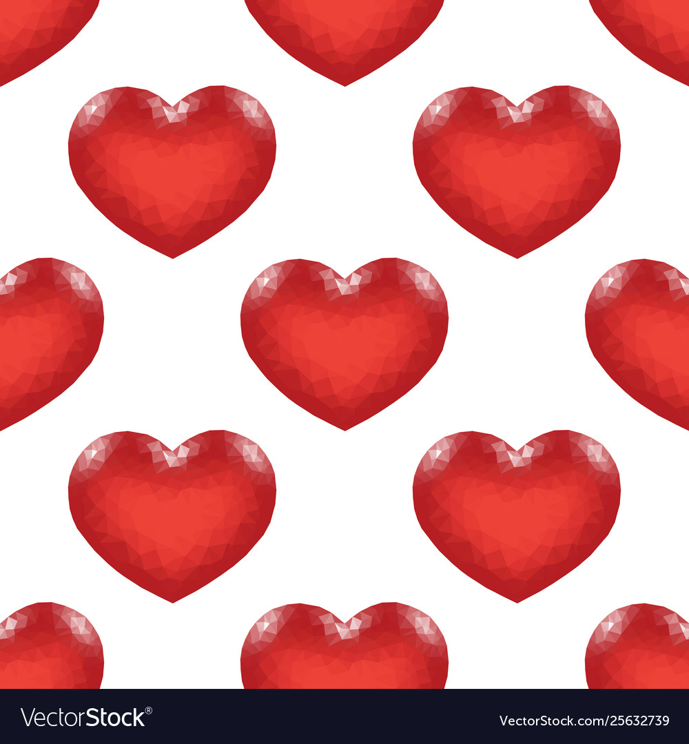 Seamless Pattern With Red Low Poly Heart Vector Image 