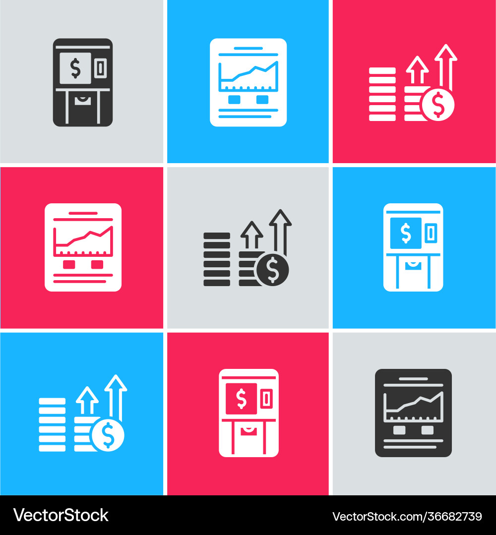 Set atm and money website with growth graph Vector Image