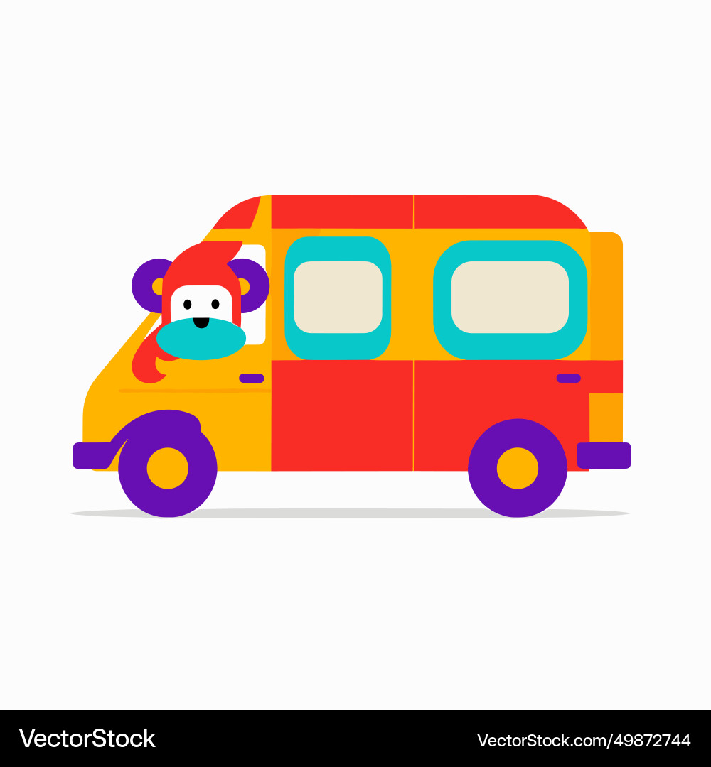A monkey is driving colorful van in this playful Vector Image
