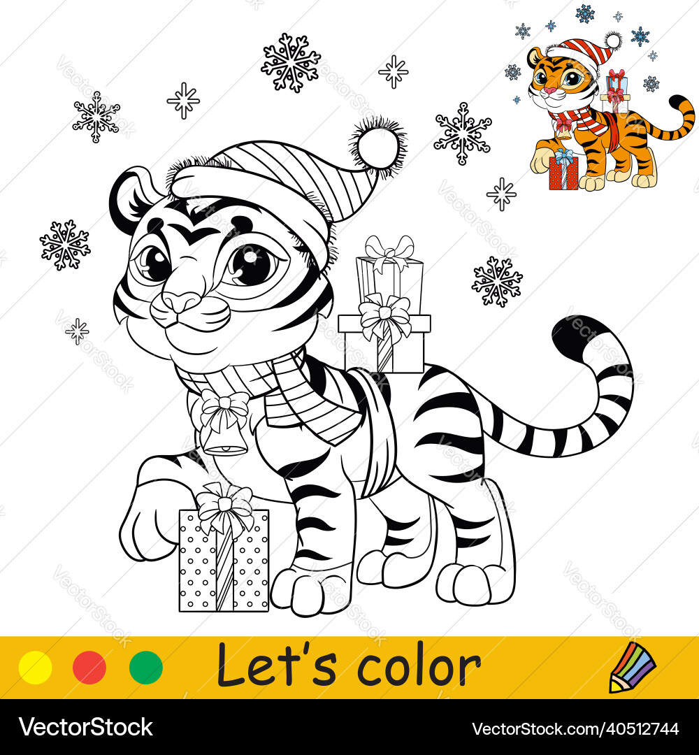 Coloring christmas tiger with presents Royalty Free Vector