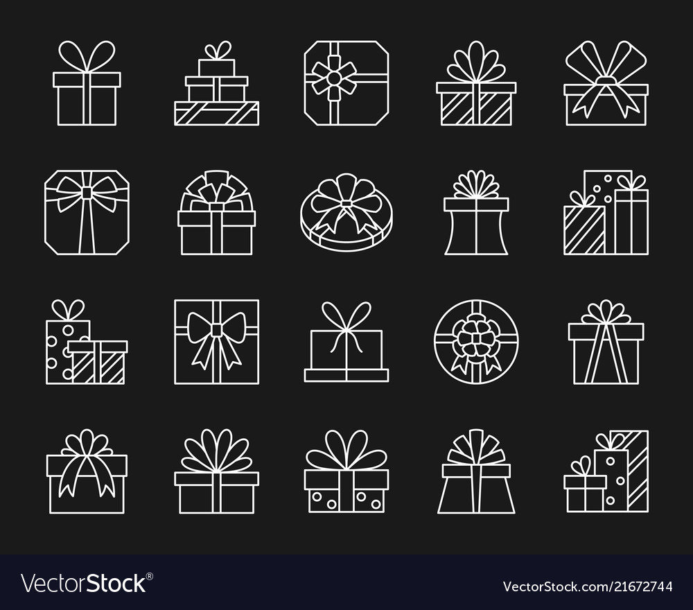 Gift simple white line icons set Royalty Free Vector Image Gift simple white line icons set Royalty Free Vector Image