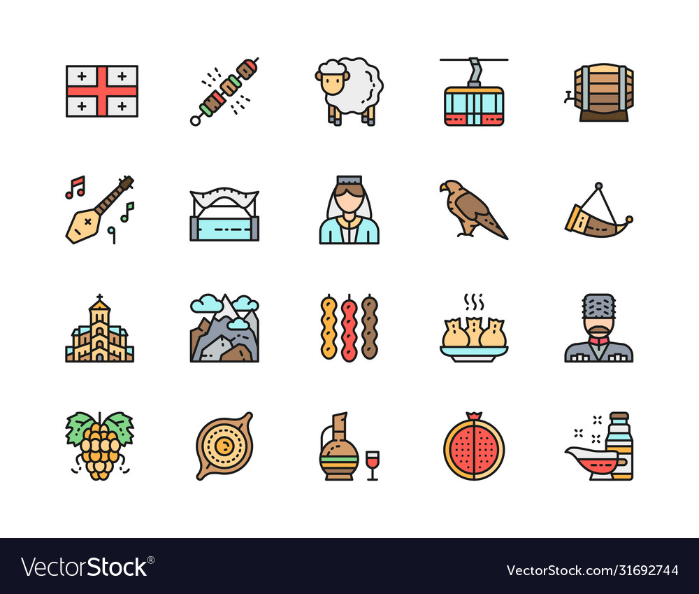 Set georgian culture flat color line icons Vector Image Set georgian culture flat color line icons Vector Image