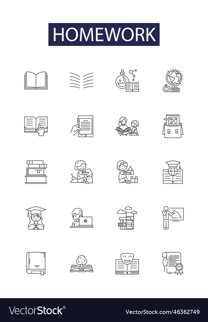Homework line icons and signs assignment Vector Image
