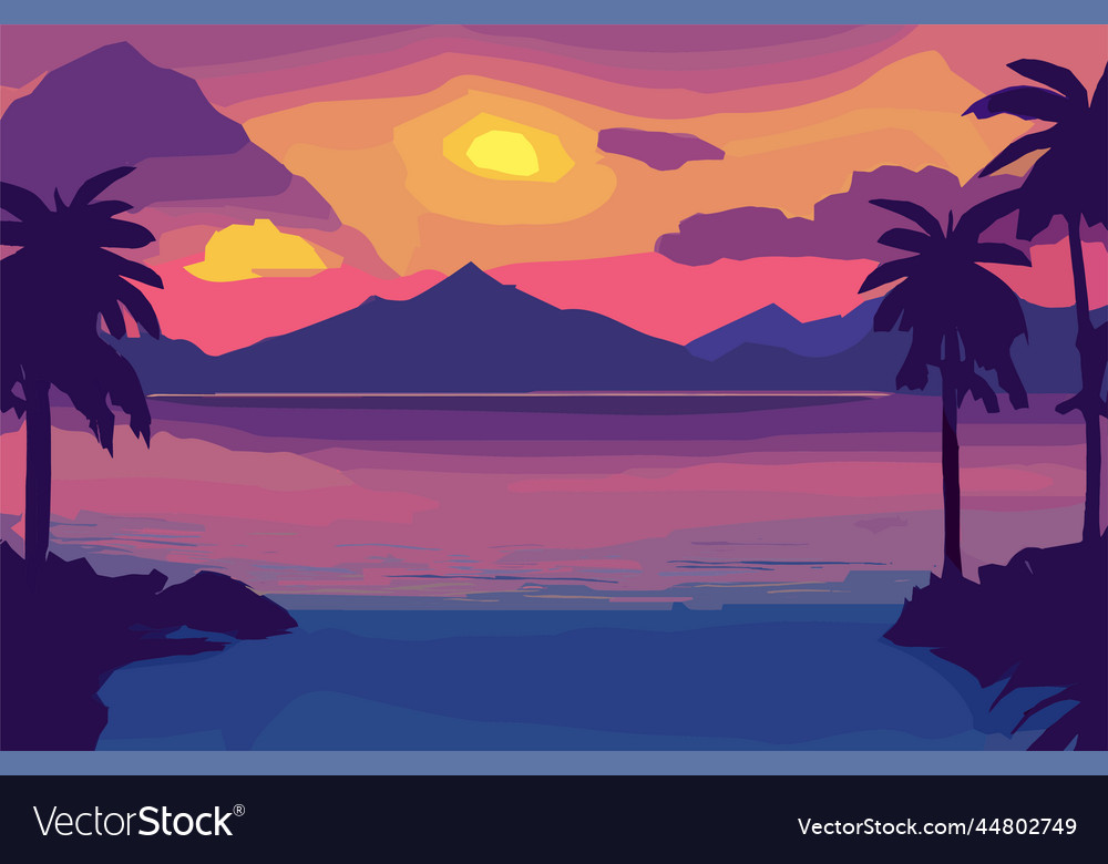 Landscape Of Tropical Island With Sea Palm Trees Vector Image