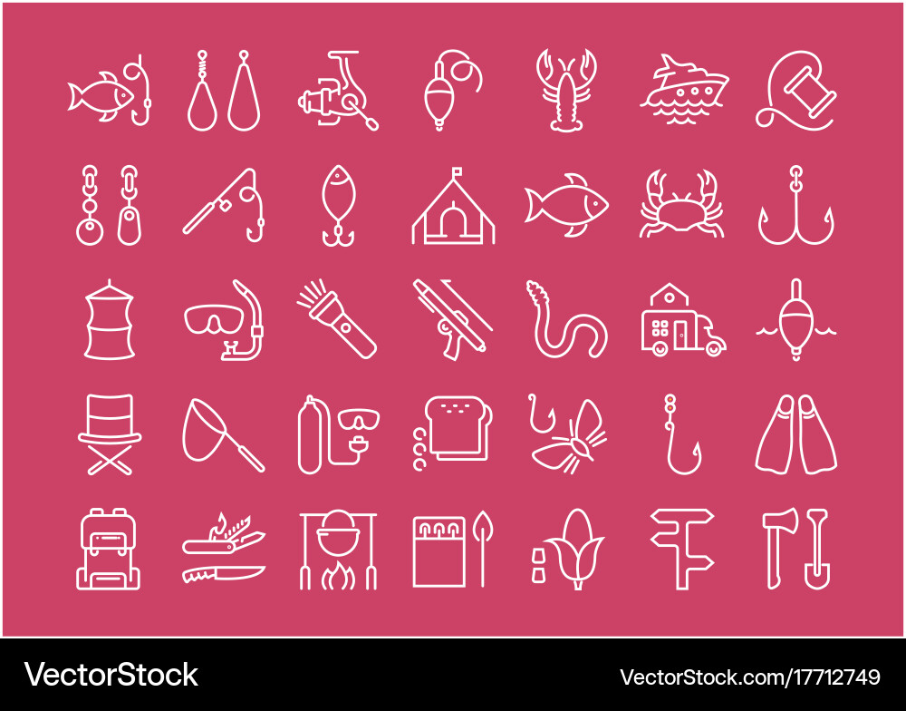 Set flat line icons fishing Royalty Free Vector Image