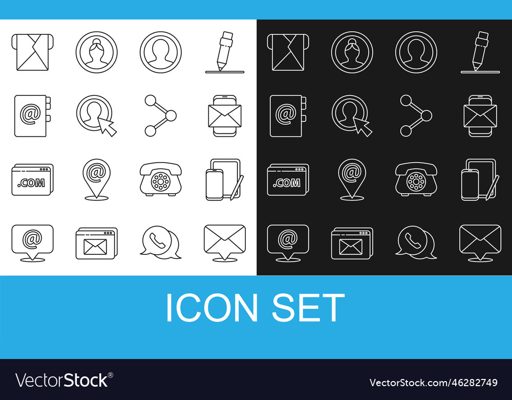 Set Line Envelope Phone And Graphic Tablet Vector Image