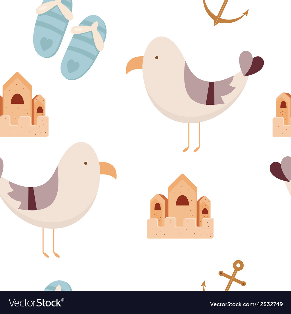 Summer beach seamless pattern with beach elements Vector Image