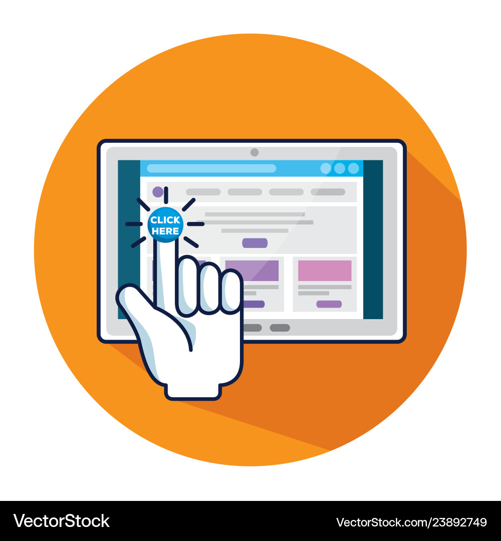 Tablet with click pointer hand cursor Royalty Free Vector