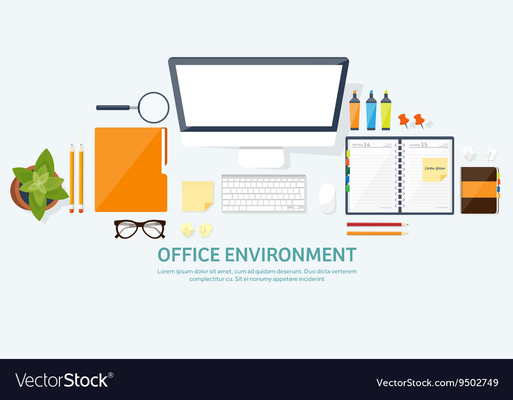 Workplace with table and computer Royalty Free Vector Image