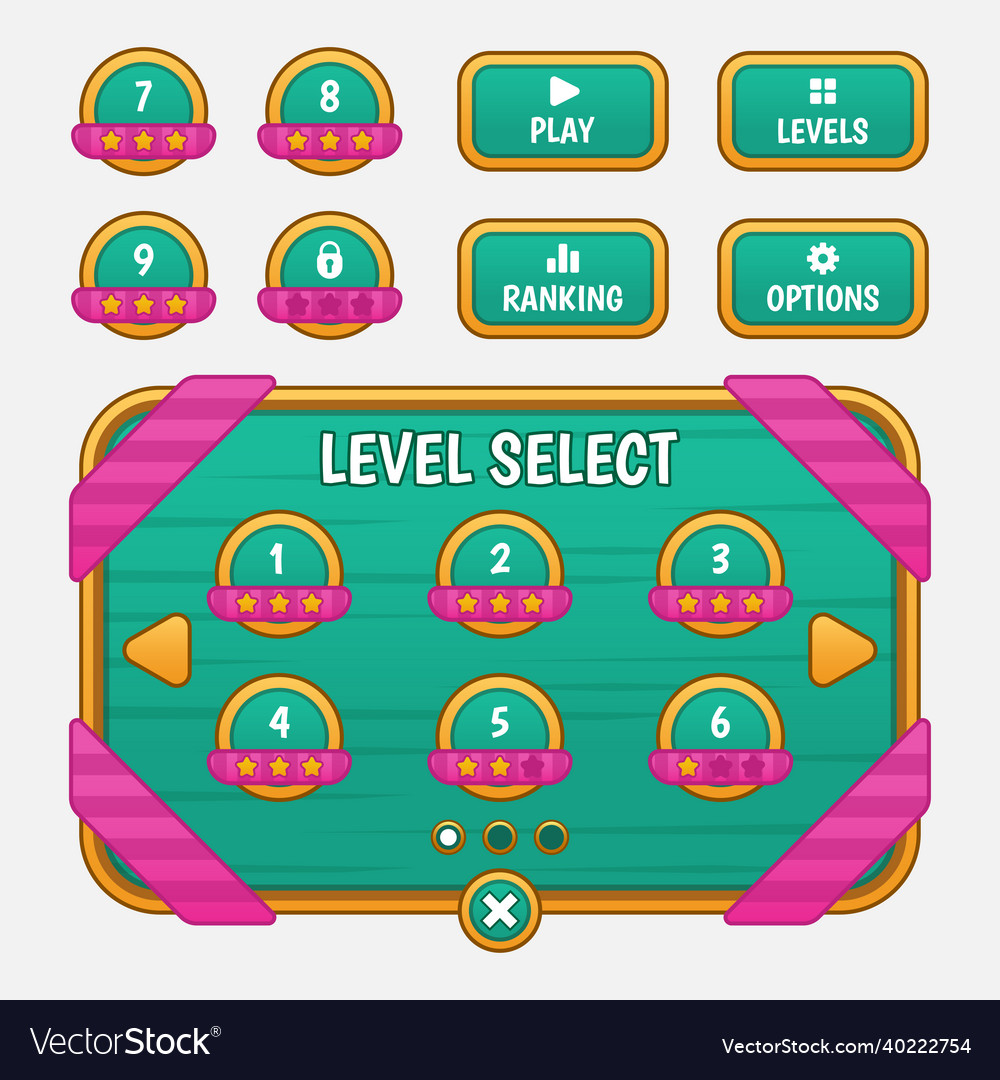 Game template gui kit interface level selection Vector Image