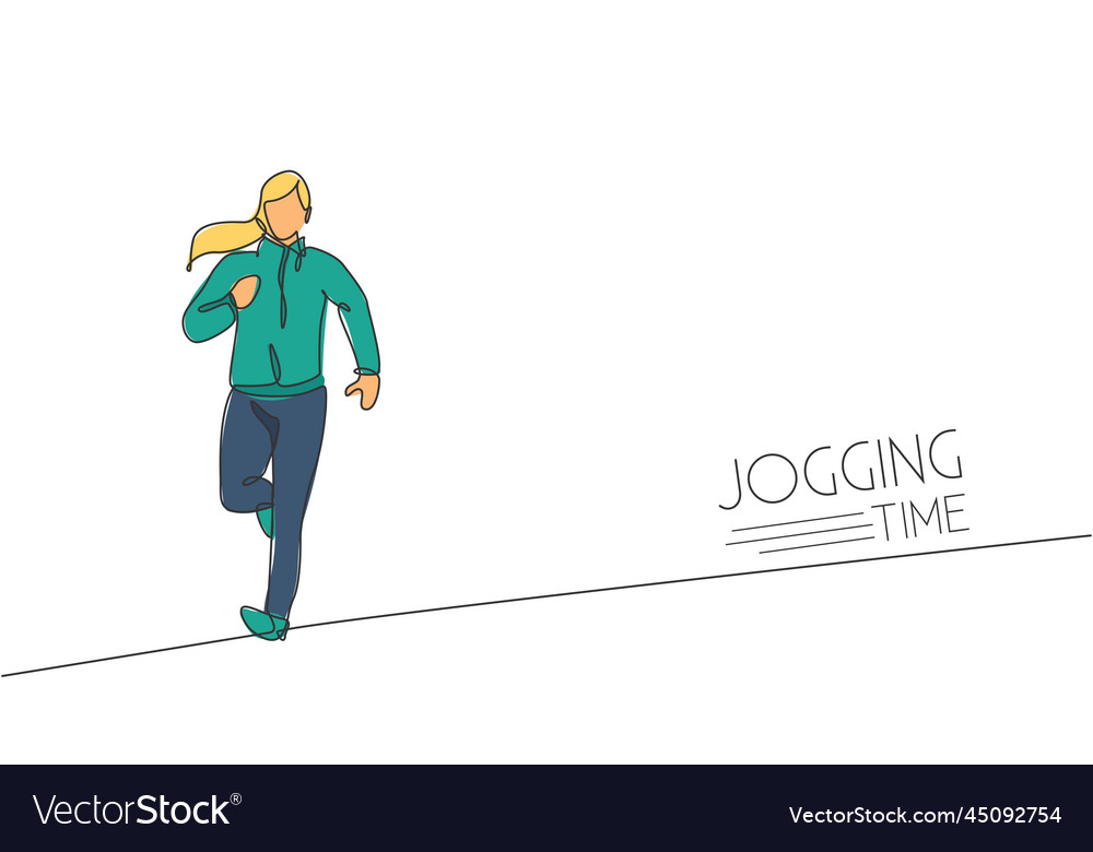 One single line drawing young energetic woman Vector Image