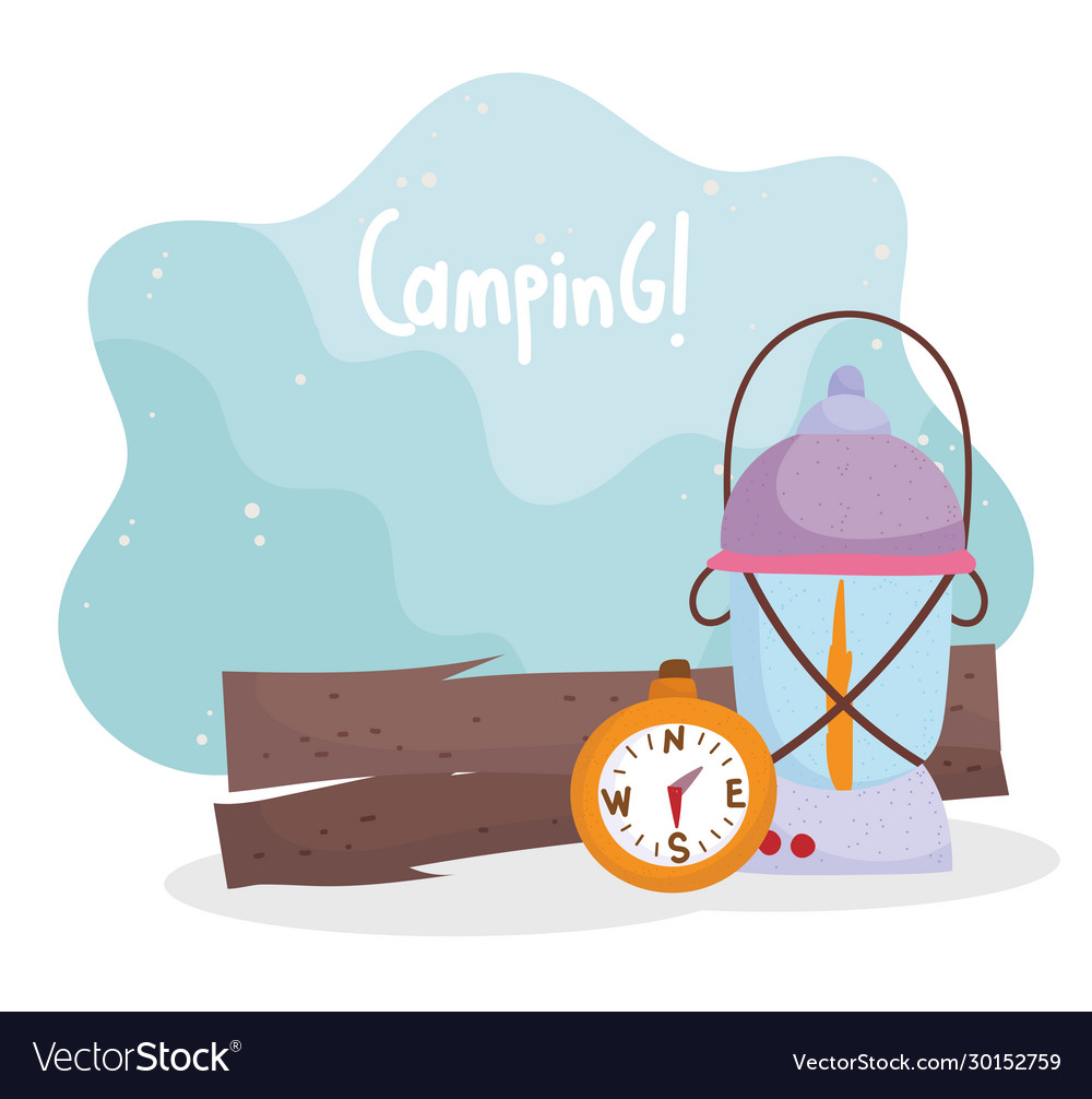 Camping lantern and compass trunk equipment Vector Image