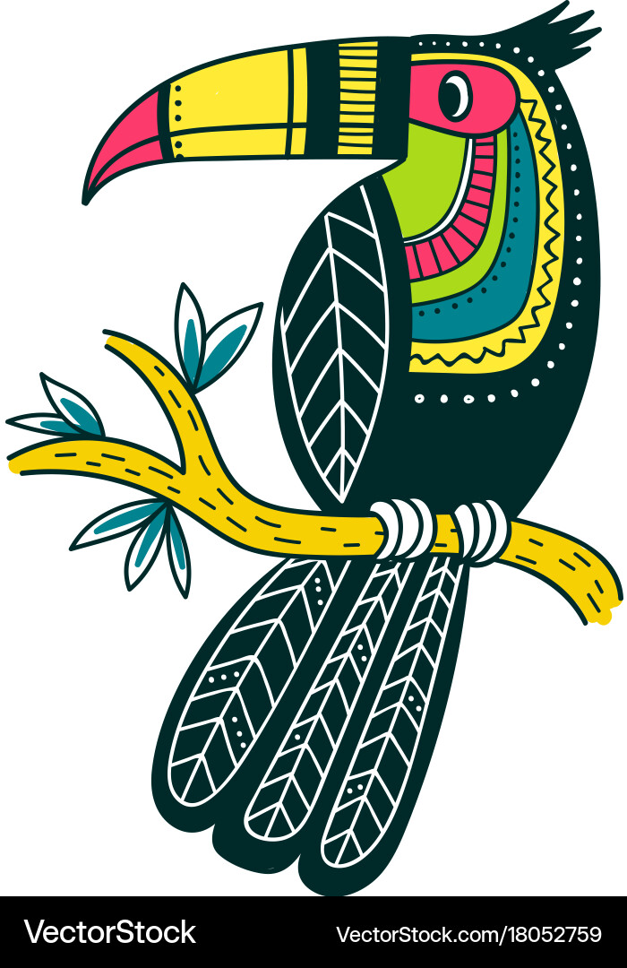 Cute colorful toucan in boho style Royalty Free Vector Image