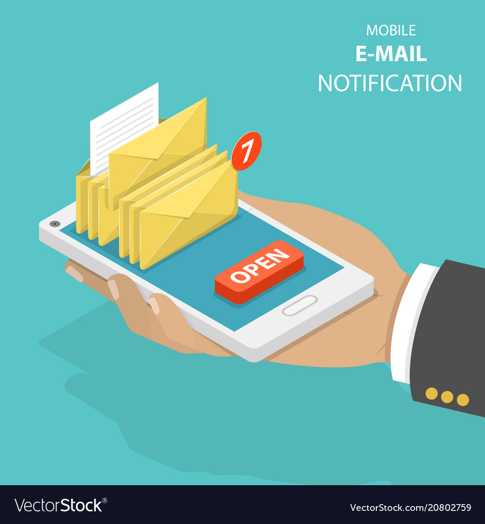 Email notification flat isometric concept Vector Image Email notification flat isometric concept Vector Image