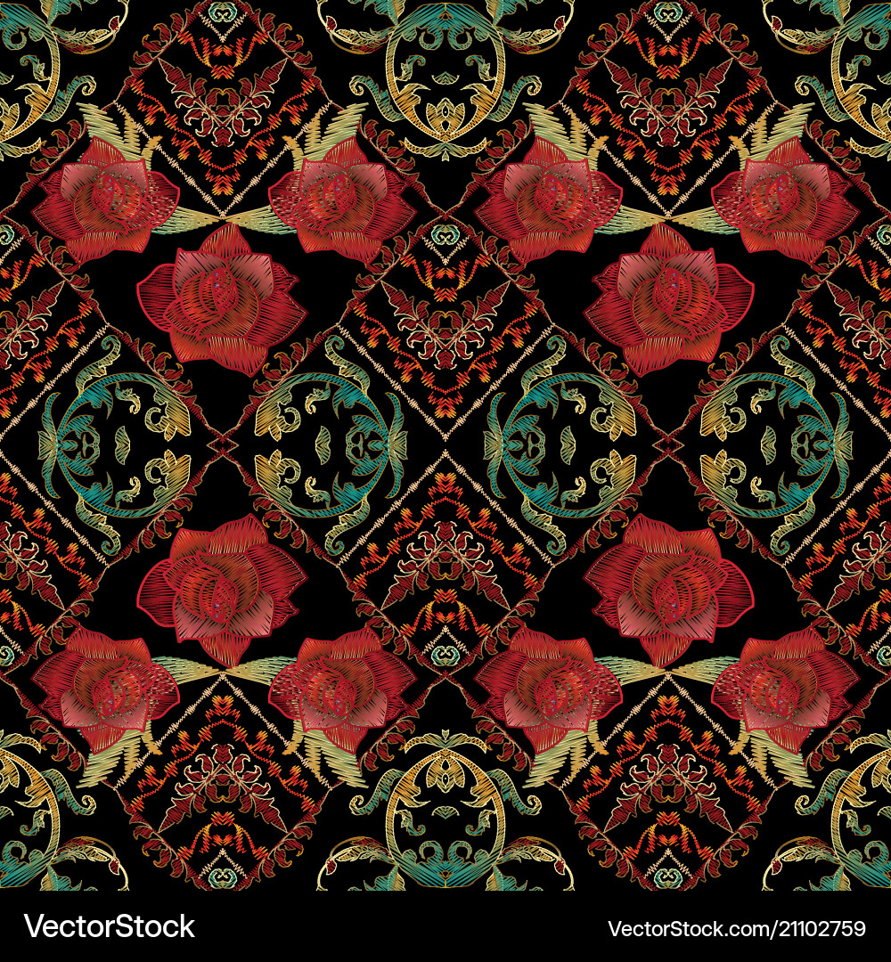 Embroidery roses seamless pattern baroque Vector Image