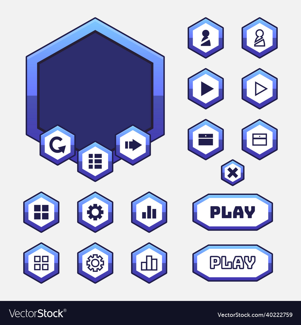 Game Template Gui Kit Interface Button Elements Vector Image
