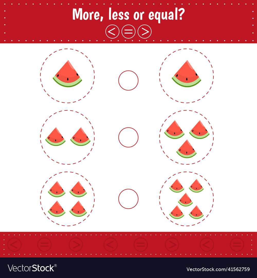 More less or equal count and compare the number Vector Image