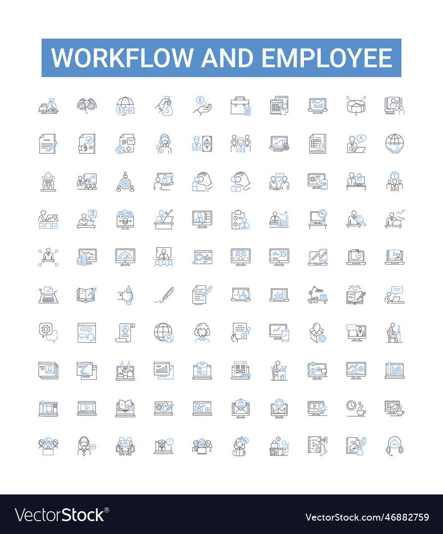 Workflow and employee outline icons collection Vector Image Workflow and employee outline icons collection Vector Image