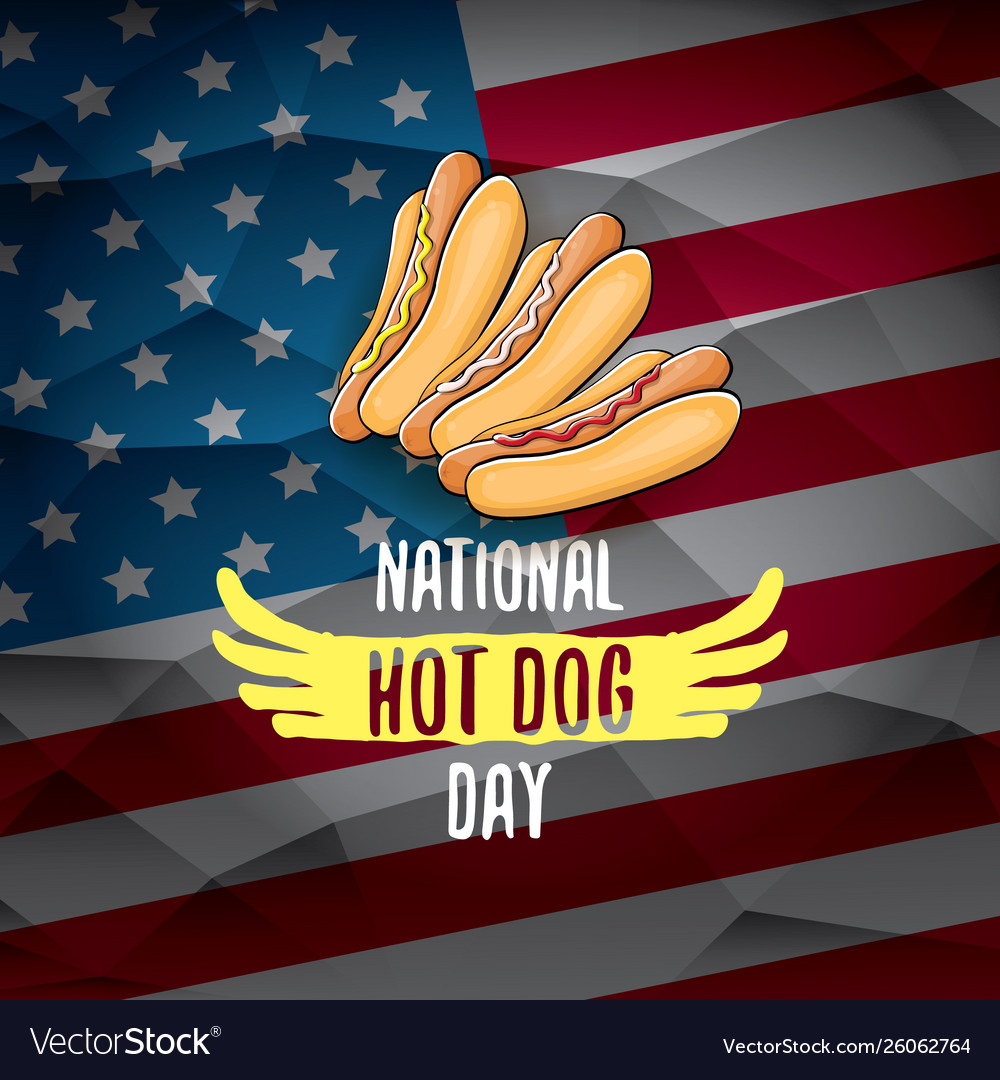 National hot dog day poster with funny cartoon Vector Image