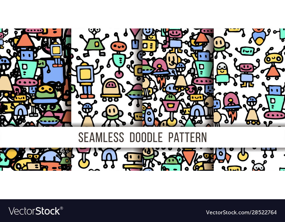 Set seamless patterns with cute handdrawn Vector Image