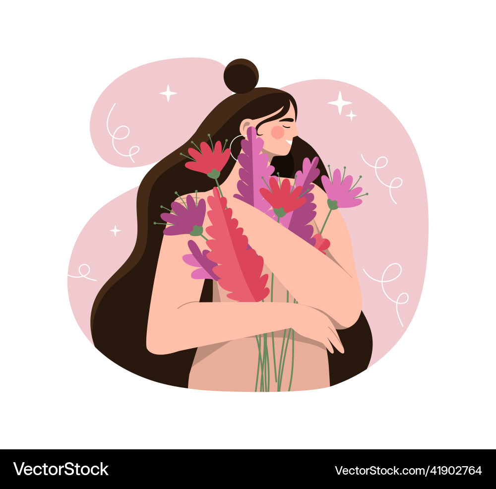 Woman with flowers Royalty Free Vector Image - VectorStock