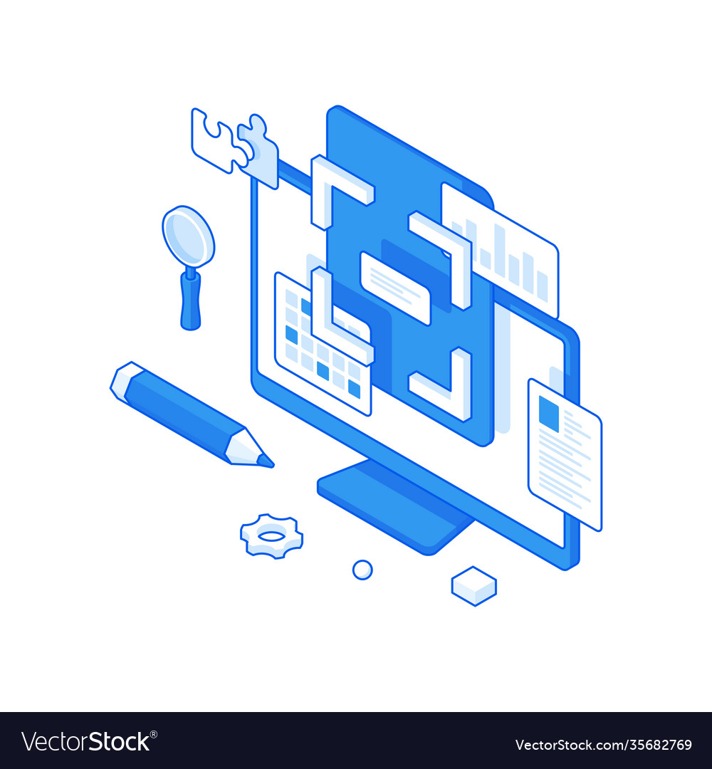 Flat Design Computer Monitor With Recognition Vector Image