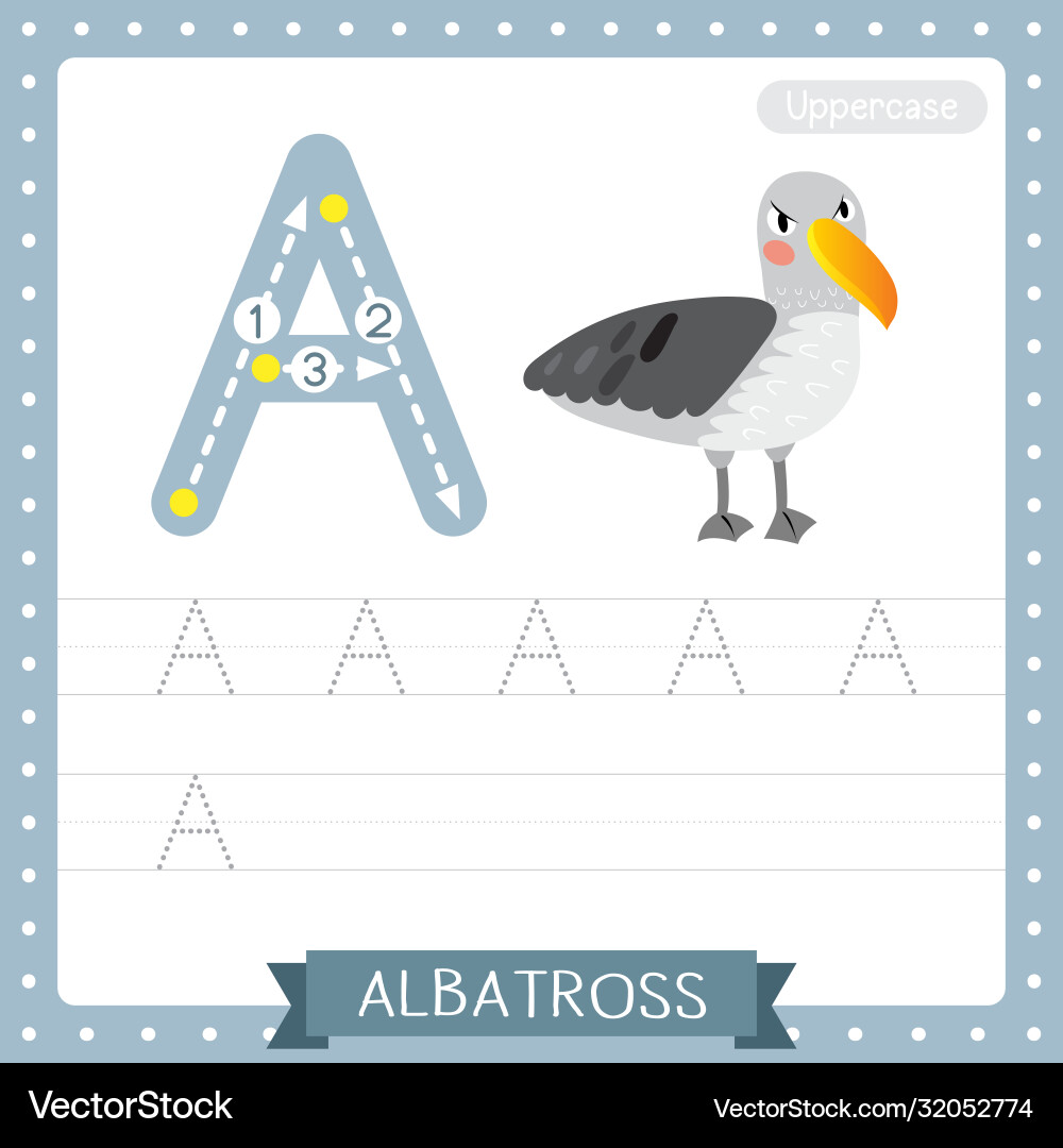 Letter a uppercase tracing practice worksheet Vector Image