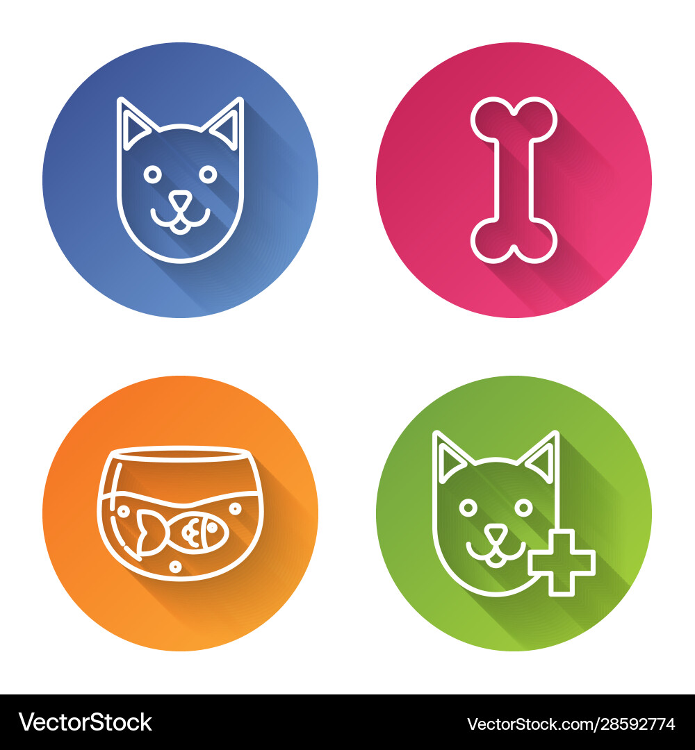 Set line cat dog bone aquarium with fish Vector Image