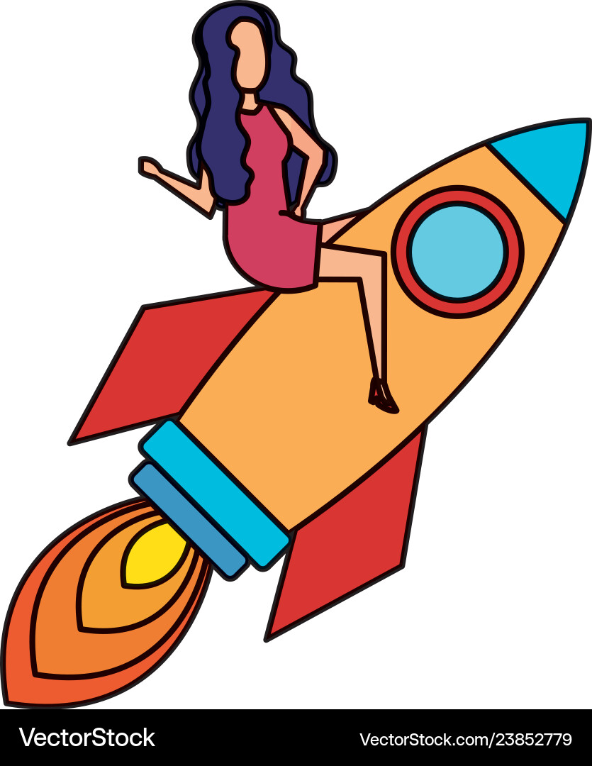 Woman flying in rocket start up Royalty Free Vector Image