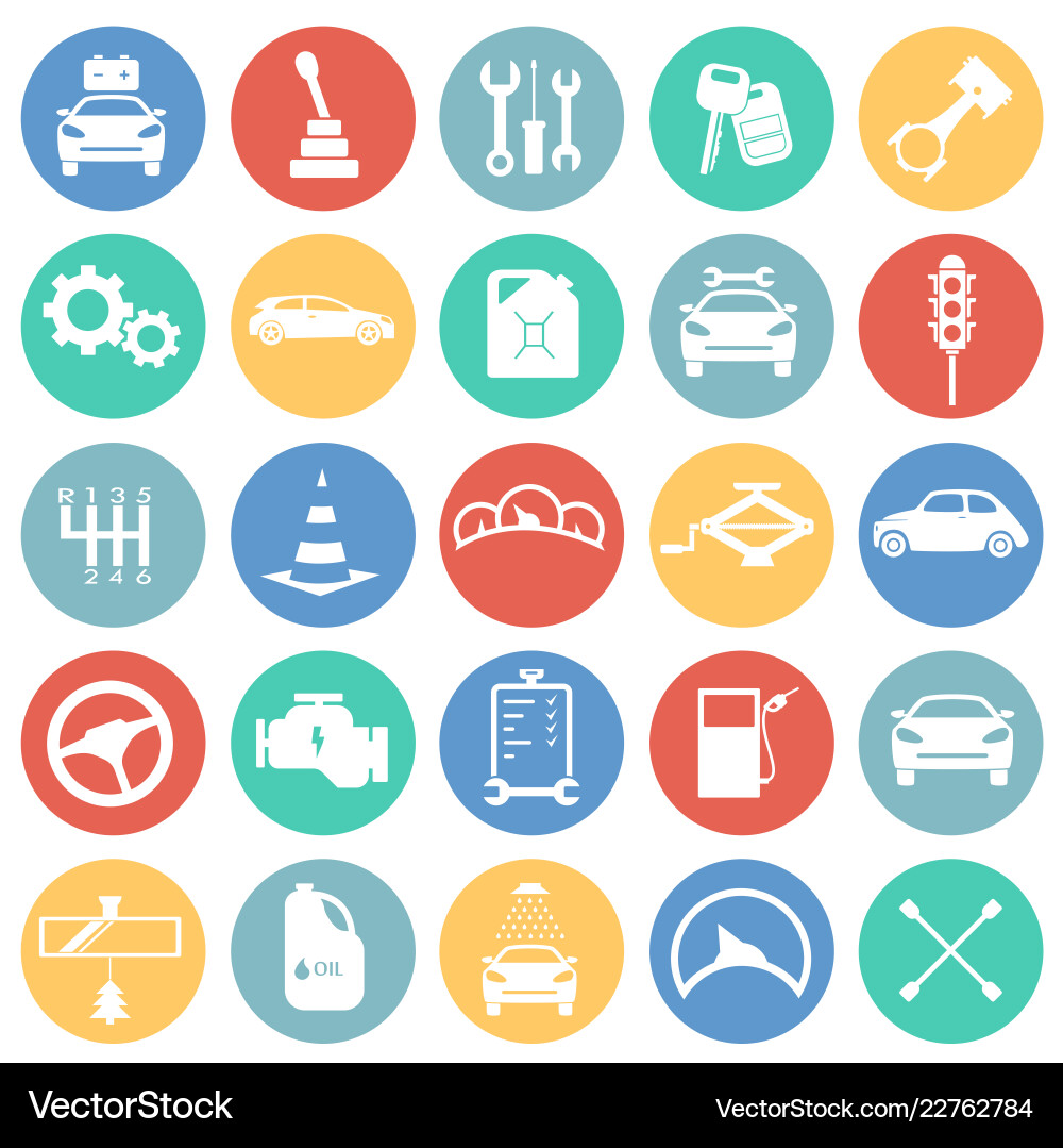 Car and service set on color circles background Vector Image