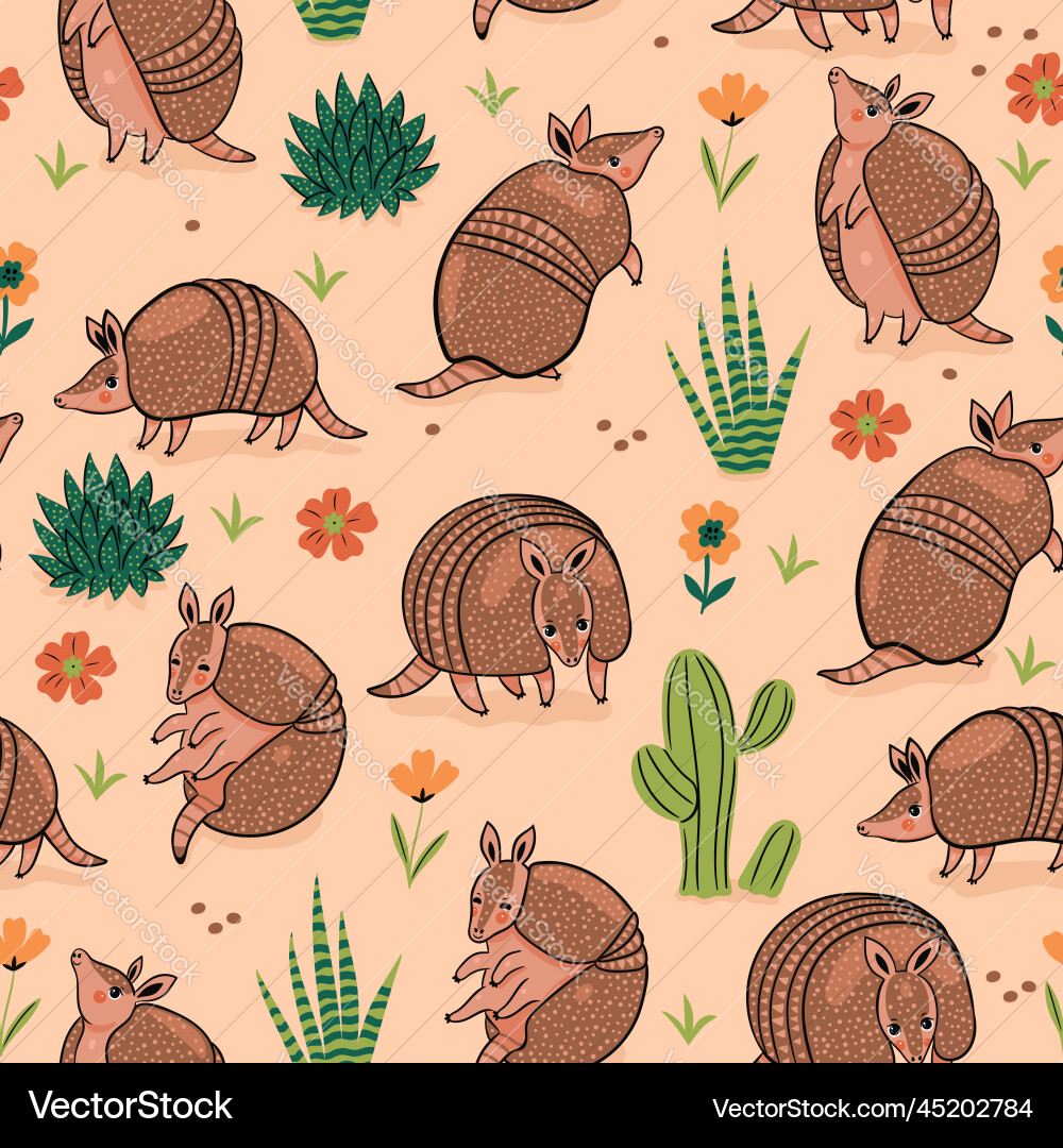 Seamless pattern with cute armadillos Royalty Free Vector