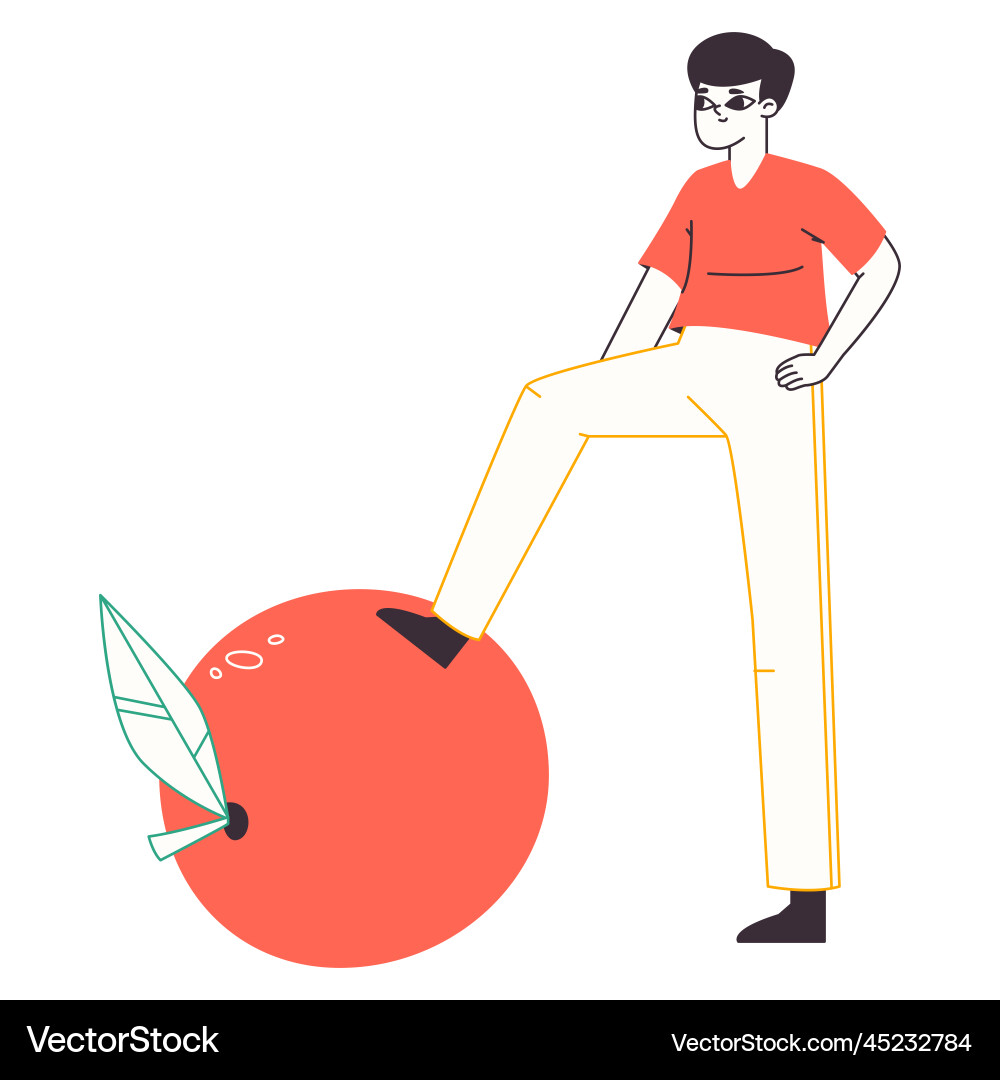Tiny man with apple male character Royalty Free Vector Image
