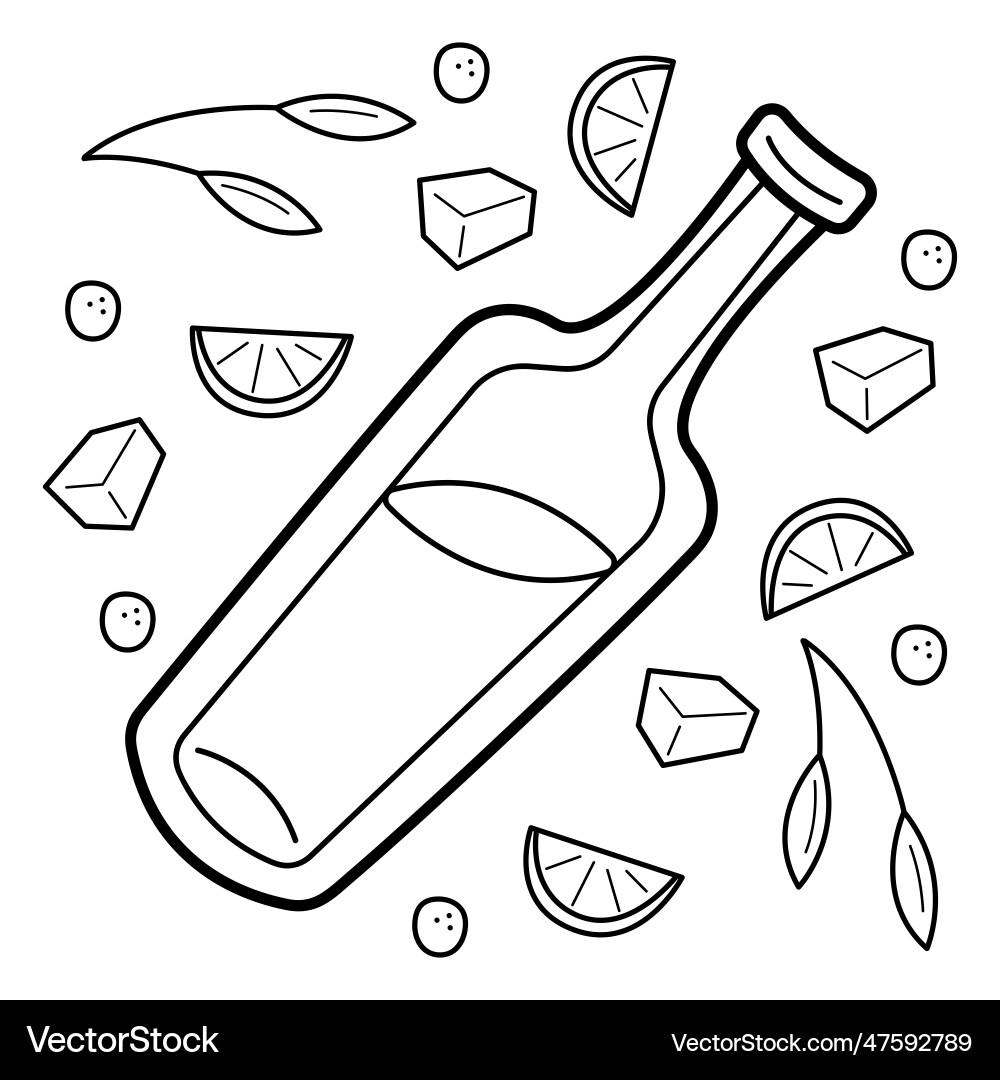 Cold drink bottle surrounded by ice cubes Vector Image